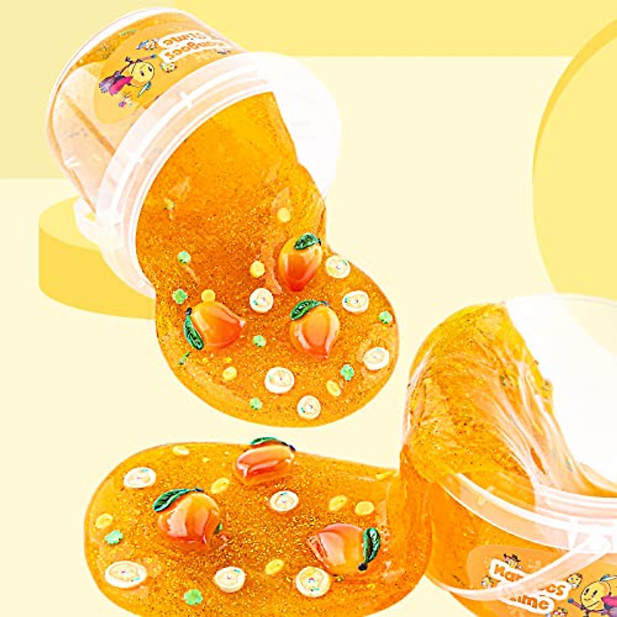 Crystal Slime, Orange Mango Clear Jelly Cube Glimmer Crunchy Slime with 8 Add-ins, Idea Stress Relief Toy, Kids Party Favor, Birthday Easter Christmas New Year Gift for Girls & Boys Age 6 7 8 9 10+