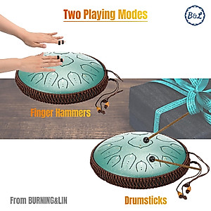 Steel Tongue Drum 14 Inches 15 Notes Hand Pan Drum Rain Drum Percussion for Meditation Yoga Musical Education for Adult& Kids(Lotus Green)