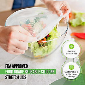 Reusable Silicone Stretch Lids - Stretchy Silicone Lids For Bowls - Reusable Silicone Bowl Covers Reusable - Silicone Covers For Bowls - Silicone Covers For Bowls - Silicone Microwave Cover