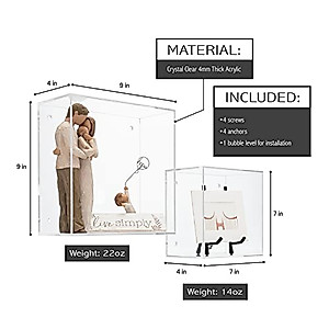 SimplyImagine Floating Acrylic Cube Shelf - Set of 2 Square Hanging Wall Mount Display Storage Shelves for Photos, Toys, Books, Decorative, More