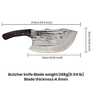 Chinese-Husa Hand-Forged Cleaver Butcher Chef-Knife - High Carbon Stainless Steel HRC62 - Knife for Pro Chef, Home, Restaurant, Outdoors