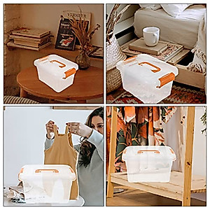 Cabilock 5pcsbox Containers Handle Storage Tabletop Organizer for with Bin Crafts Lid Multi- functional Orange Plastic Cosmetic Stackable Toy Clear Car Desktop Sundry Toys Case