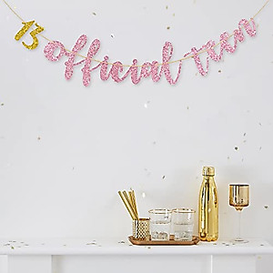 Halawawa Pink Glitter 13 Official Teen Banner - Happy 13th Birthday Party Decoration Banner for 13th Boys Girls - 13 Years Old Teenager Birthday Party Decors Photo Booth Props