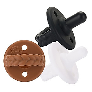 Itzy Ritzy Sweetie Soother Pacifier Set of 3 - Silicone Newborn Pacifiers with Collapsible Handle & Two Air Holes for Added Safety; Set of 3 in Coffee & Cream, Ages Newborn & Up