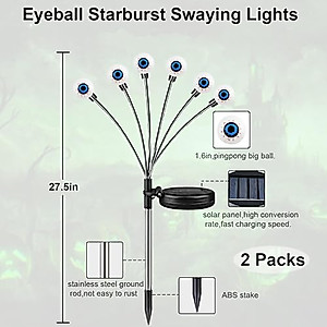 Halloween Decorations Outdoor Solar Lights, 2PACKS 12LED Green Eyeball Swaying Firefly Lights, Waterproof Solar Halloween Pathway Lights for Yard, Garden, Lawn, Lawn, Party
