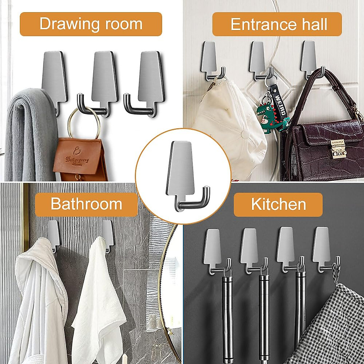 SYJINGLINK Wall Hooks for Hanging,Bath Towel Hooks ，Heavy Duty Waterproof Stainless Steel Hook,Modern Coat Hooks (Pine Hook (Silver) 8pcs)