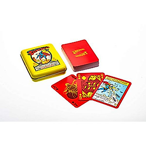 Cartamundi DC Comics Superman Retro Playing Cards, 55 Vintage Style Superman Playing Cards in Embossed Metal Tin, Great Gift for Any Superhero Fan!