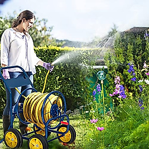 Goplus Garden Hose Reel Cart, Heavy Duty Water Planting Cart w/Non-slip Crank Handle, 4 Solid Wheels, Outdoor Hose Reel Holds 330 FT of 3/4", 5/8” & 400 FT of 1/2" Hose for Garden Yard Lawn Farm