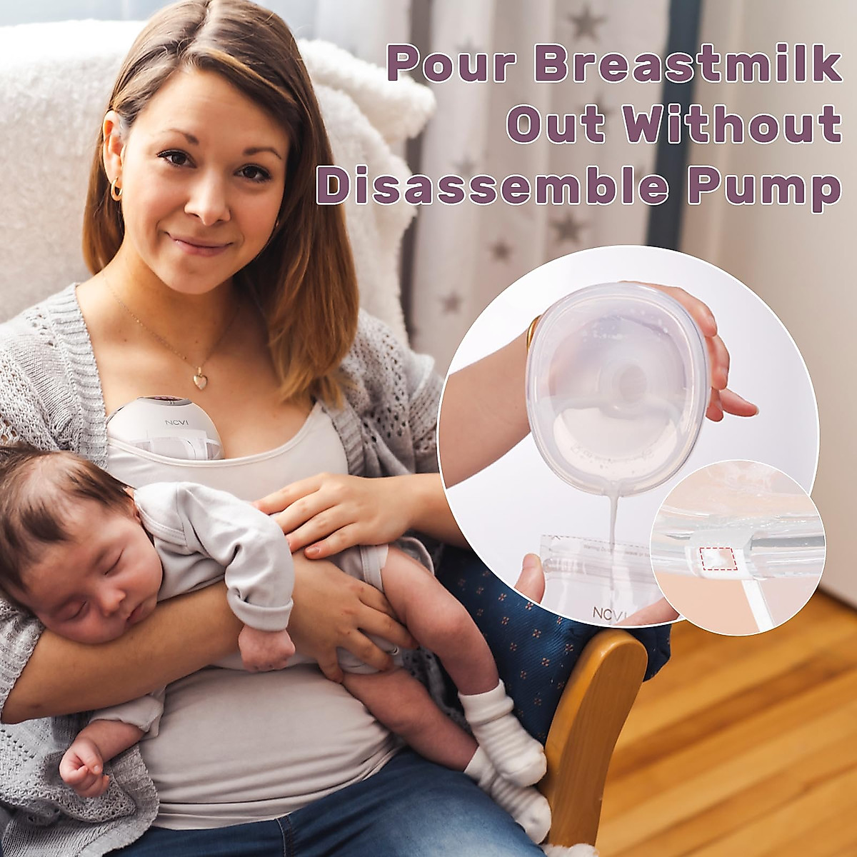 NCVI Breast Pump Hands Free, Wearable Pumps S32 for Breastfeeding, Electric Breast Pump with 4 Modes & 9 Levels, Wireless Portable Breast Pump with LCD Display, 24mm Flange, Quiet & Discreet, 2 Pack
