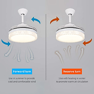 HOREVO Retractable ceiling fans with lights and Bluetooth speaker 42 Inch Fandelier Invisible Blades Chandelier Fan Color Changing Dimmable Hidden Bluetooth Ceiling Fan with lights with remote