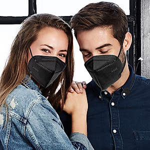 OKIAAS 25 Pack KN95 Face Mask, 5-Layer masks disposable kn95 Black,Face Protection Against PM2.5, Dust, Pollen and Haze, for Women, Men