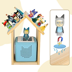 Taladad for Tonie Shelf,Tonies Storage with 40Pcs Adhesive Metal Plate for Creative Tonie Box Magnetic Shelf for Tonie Figures,Characters,Wooden Shelf for Kids (House)