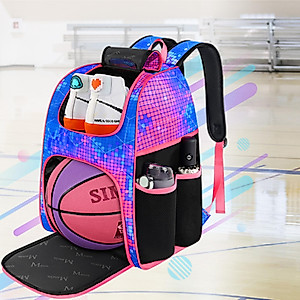 MATEIN Basketball Bag, Sturdy Soccer Bag with Ball Holder & Shoe Compartment, Large Basketball Backpack for Training Equipment, Water Resistant Sports Ball Bags Fits Volleyball Football, Colorful