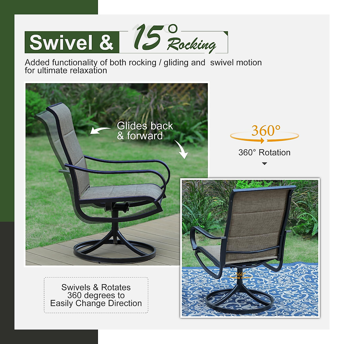 Sophia & William Patio Dining Set 7 Pieces Outdoor Metal Furniture Set, 6 x Patio Dining Swivel Chairs Padded with 1 Umbrella Table 6 Person for Lawn Garden