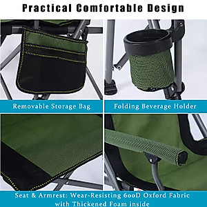 MaiuFun Portable Camping Chair Folding Heavy Duty Quad Outdoor Large Chairs Support 330 lbs High Back Padded Thicken Oxford with Armrests, Storage Bag, Cup Holder, Carry Bag for Outside(Green)