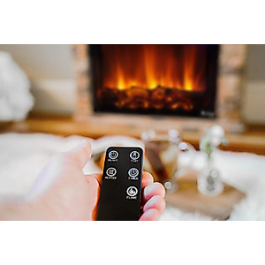 e-Flame USA Telluride Small LED Electric Fireplace Stove with Faux Wood and Stone Mantel - Remote - 3D Log and Fire - Improved Packaging for 2022, 33" Wide x 22" Tall