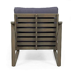 Christopher Knight Home Adrian Outdoor Acacia Wood Club Chairs with Water Resistant Cushions, Gray and Dark Gray