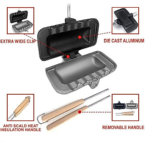 SHWORON Double-Sided Sandwich Baking Pan, Hot Sandwich Maker, Sandwich Frying Pan with Removable Handle, Nonstick Sandwich Maker Flip Grill Pan for Breakfast Toast Pancakes Omelets (1 Pack)