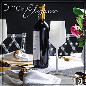 Vikko Décor Matte White Wine Glasses | Thin, Handblown Glass – Tall, Elegant Stem – Dishwasher Safe – 11 Ounce Cup – Set of 6 Stunning Wine Glasses – 8.6” x 2.4”