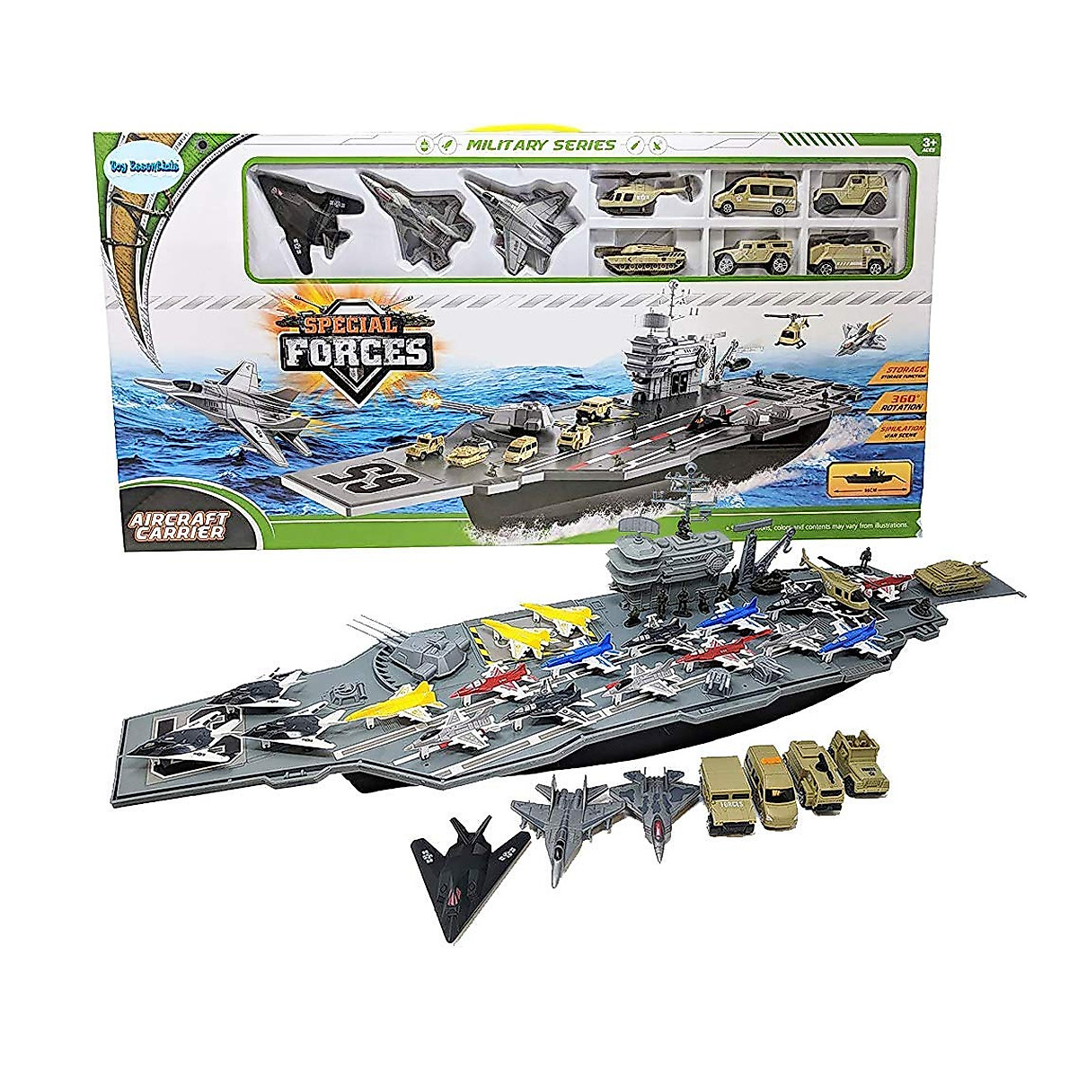 33 Inch Aircraft Carrier with Soldiers Jets Military Vehicles (18 Fighter Jets)