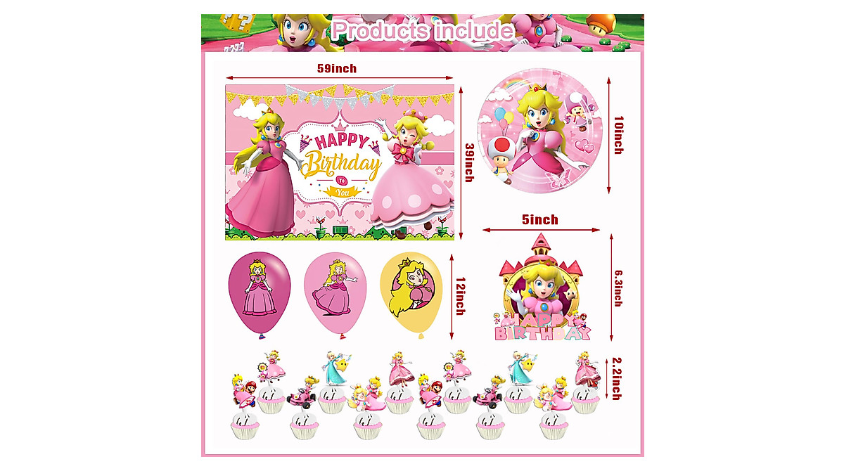 Princess Peach Party Supplies - 51 Pcs Celebration Set
