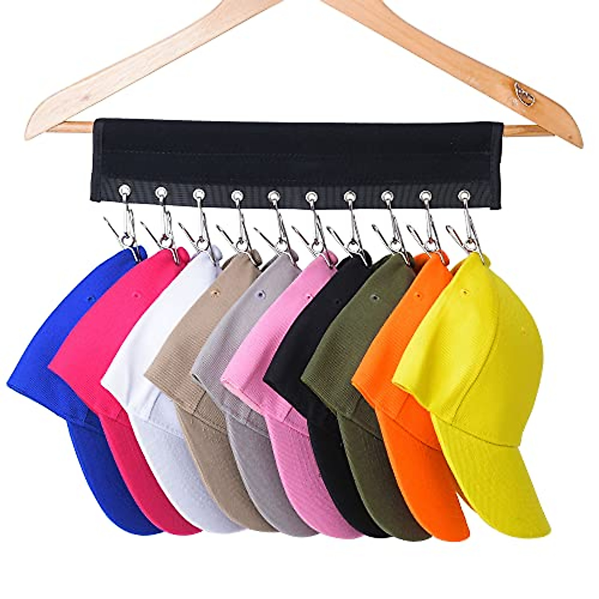 LEKUSHA Cap Organizer Hanger, 10 Baseball Cap Holder, Hat Organizer Storage for Closet - Change Your Cloth Hanger to Cap Organizer Hanger - Keep Your Hats Cleaner Than a Hat Rack, Black