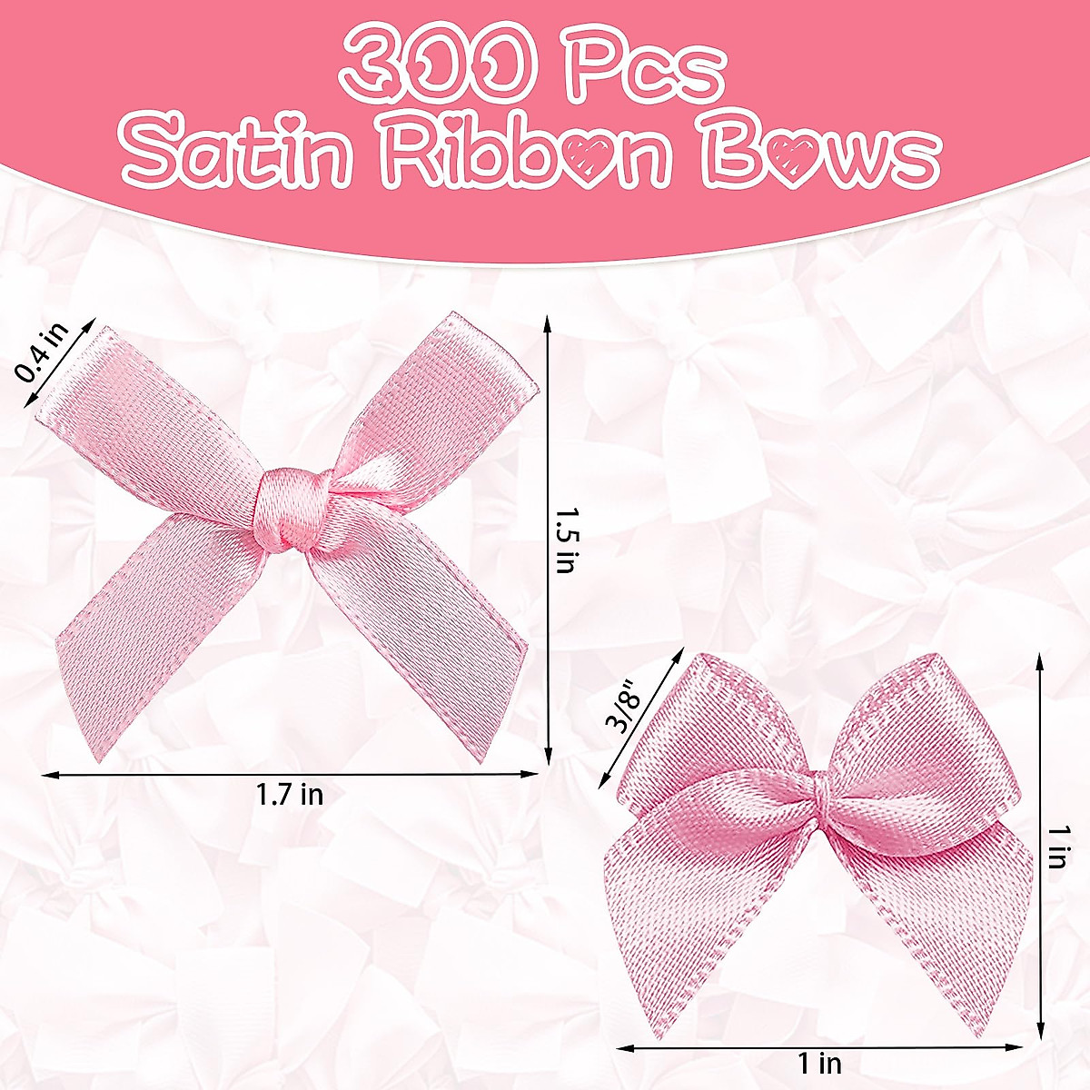 HFKPJRT 300Pcs Mini Pink Bows - 1.5" Mini Bows for Crafts, Mini Satin Bows for Gift Wrapping, Mini Ribbon Bows for DIY, Baby Shower, Birthday Party, Wedding Decorations, Christmas Bows for Present