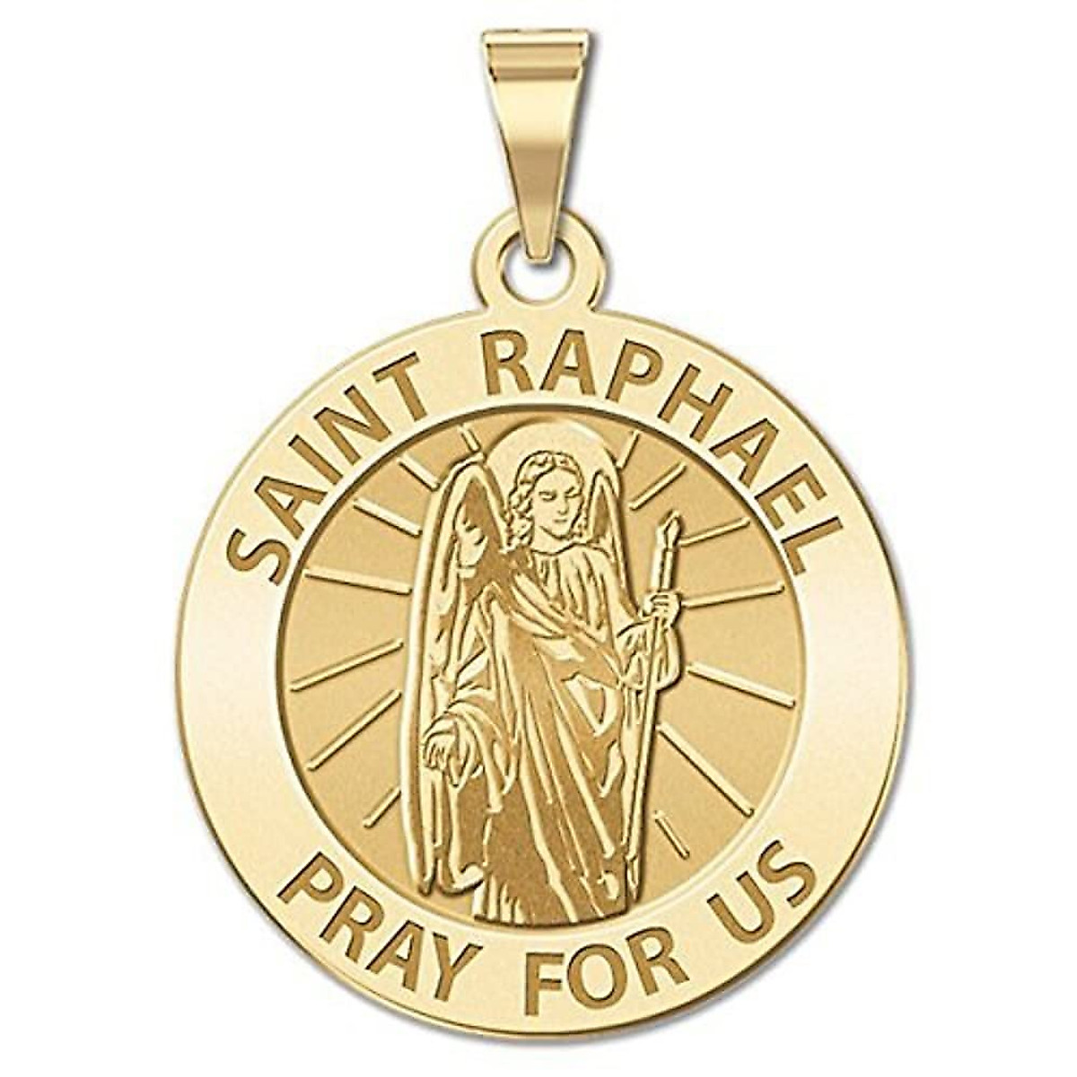 PicturesOnGold.com Saint Raphael Pendant Religious Medal EXCLUSIVE - 10k Solid Yellow Gold - 2/3 x 2/3 Inch - Protection Jewelry Christian Gifts for Men & Women