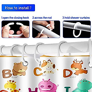 KINUUIS 4PC Animals Alphabet Bathroom Shower Curtain Sets Kids Bathroom Sets Cartoon Bathroom Sets with Rugs and Accessories Cute Style Shower Curtain for Bathroom Decoration