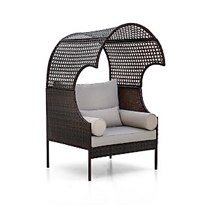 Sophia & William Outdoor Couch Egg Lounge Chair - Wicker Sofa for Patio with Removable Canopy, Rattan Single Sofa with High Backrest and Anti-Slip Cushions