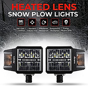 Abrams Snow Plow Lights Anti Freeze/Anti Icing Function LED Combination Pedestal HeadLight Kit - Heated Lens Heavy-Duty ATV Snow Plow Truck Snowplow Road Side Safety Universal Snow Thrower Accessory