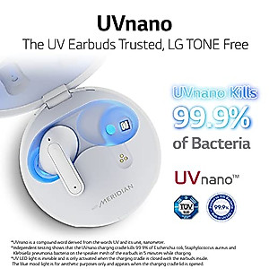 LG Tone Free UFP8 - Enhanced Active Noise Cancelling True Wireless Bluetooth Earbuds(TWS) with Meridian Sound, UVnano 99.9% Bacteria Free, Immersive 3D Sound, 3 Mic for Work/Home Office, White