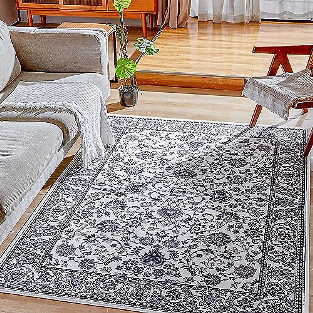 Boho Vintage Area Rug - 6x9 Large Washable Living Room Rug Ultra-Thin Non-Slip Non-Shedding Print Floor Carpet for Bedroom Home