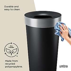 Umbra Vento Open Top 16.5-Gallon Kitchen Trash Large, Garbage Can for Indoor, Outdoor or Commercial Use, Black/Nickel