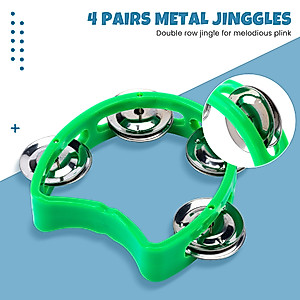 MOTZU 4 Pack Plastic Musical Percussion Tambourines, Dual Alloy Recording Combo Tambourine, Cutaway Half Blossom with 4 Bells Comfortable Teaching Toys, Multicolour