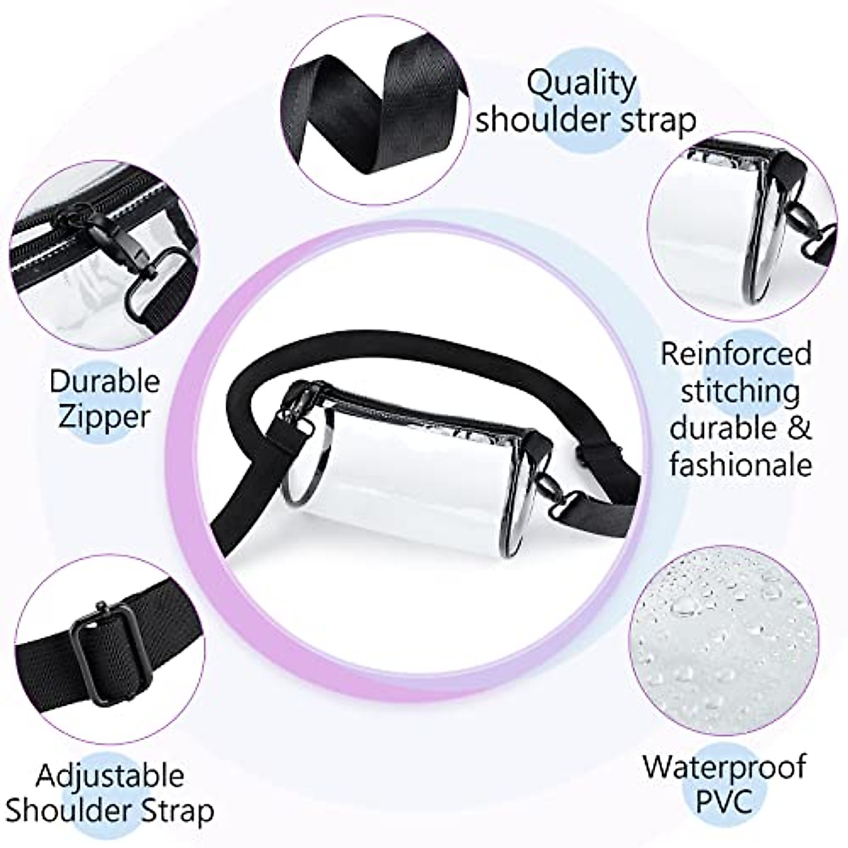 5 Pieces Black Clear Bag Stadium Approved Clear Plastic Purse Crossbody Concert Bag Lightweight See Through Bag for Women Work Concerts Festivals Sports Stadium Events