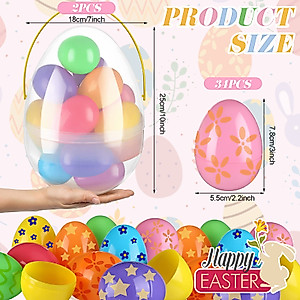 Jumbo Easter Egg Plastic Fillable Basket with 17 Easter Eggs Bulk Large Eggs Container Giant Clear Egg-Shaped Buckets with Handles for Easter Supplies and Decor, Surprise Egg, Easter Hunt (1 Pack)