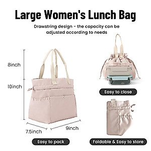 MEXS Lunch Bag for Women Reusable Drawstring Insulated Lunch Box Stain-Resistant Large Cinch Closure Lunch Bags for Work Office