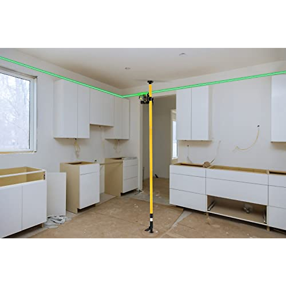 Laser Level Pole, Firecore Upgraded 12 ft. Telescoping Laser Pole with Tripod and Multifunctional Mounting Clamp, Adjustable Bracket with 1/4"-20 Laser Mount for Rotary and Line Laser Level- FLP370CX