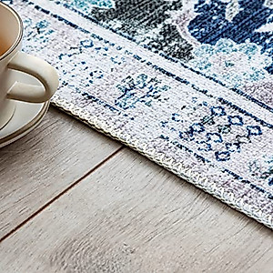 Fashriend FAZ Washable Doormat Boho Chic Medallion Trellis Distressed Non-Slip Foldable Washable Area Rug 2'×3' Stairway Entryway Silver Purple Multi