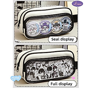 Abubbi ITA Pencil Pouch Large Capacity Pen Case with Transparent Window Black and White (Black and White)