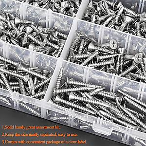 HELIFOUNER #10 x1/2", 5/8", 3/4", 1", 1-1/4", 1-1/2" Self Drilling Screws Sheet Metal Screws Assortment Kit, 410 Stainless Steel (#10 Countersunk Head)
