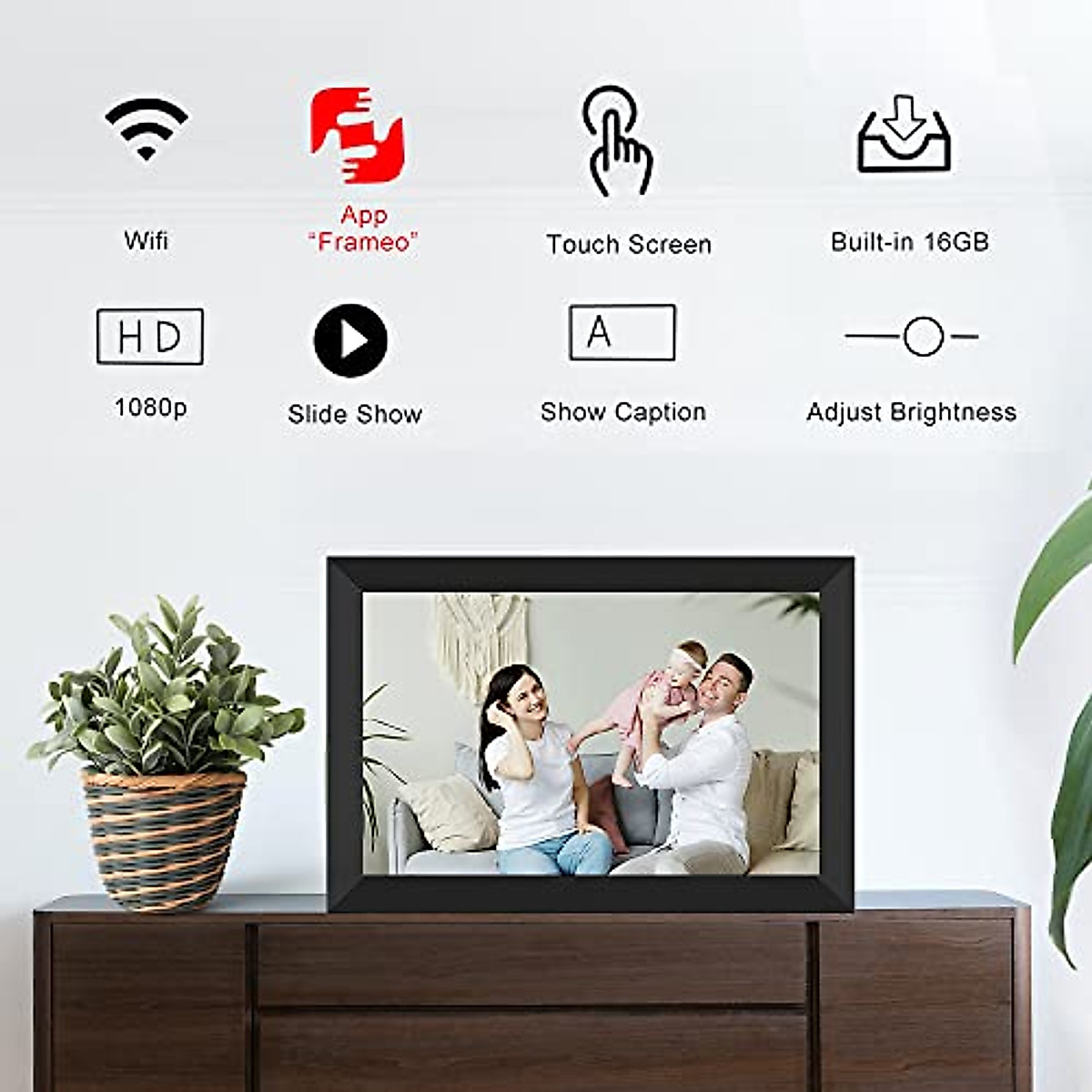FRAMEO WiFi Digital Photo Picture Frame 10.1 Inch 1280x800 IPS LCD Touch Screen, Built in 16GB Memory, Auto-Rotate Portrait and Landscape, Share Pictures or Videos Instantly from Anywhere
