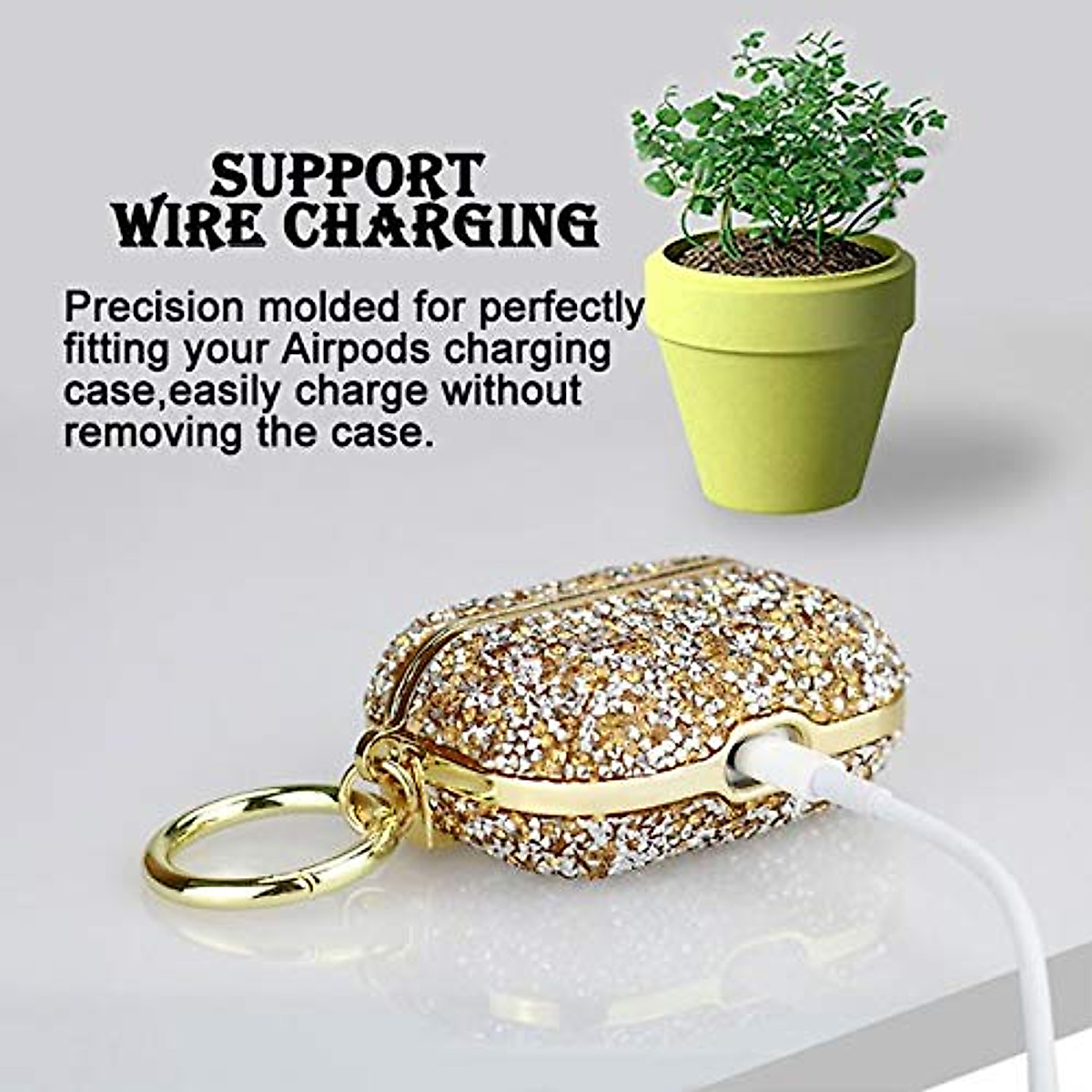 Galaxy Wireless Cases Compatible for Apple AirPods Pro , Luxury Glitter Hard Cover,Shockproof Protective AirPod Accessories with Keychain for AirPods Pro Charging Case -Rose Gold