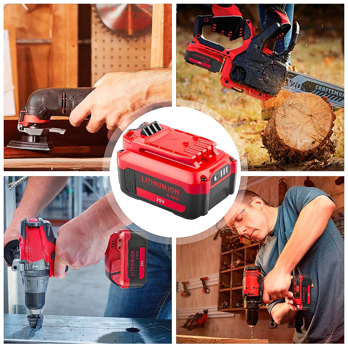 ARyee 6000mAh 20V Battery Replacement for Craftsman 20V Lithium Battery CMCB204 CMCB202 CMCB201,fits Craftsman V20 Series 20V Max Cordless Power Tools (1)