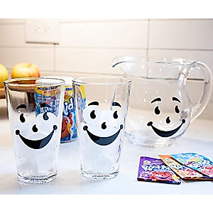 Kool-Aid Man 64-Ounce Glass Pitcher and Two 16-Ounce Pint Glasses | Beverage Dispenser Carafe and Glassware For Water, Juice, Iced Tea, Cocktails | Home & Kitchen Essentials, Nostalgic Gifts
