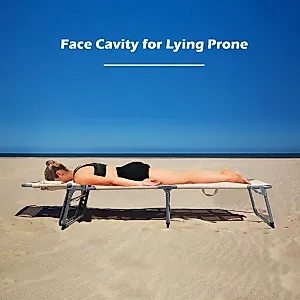 GYMAX Tanning Chair, Beach Lounge Chair with Face Hole, 5 Level Adjustable Backrest, Removable Pillow & Carry Handle, Adult Layout Sunbathing Chair for Outside Beach Poolside Lawn Patio (1, Sand)