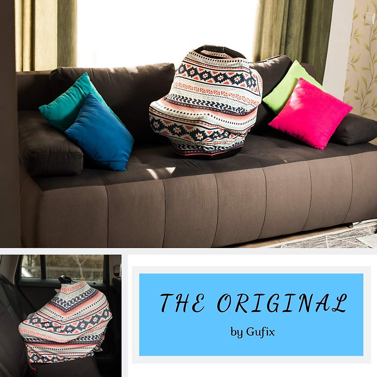 Premium Soft - Baby Car Seat Canopy, Nursing Cover, Breastfeeding Cover, Shopping Cart Cover, Stroller Sunshade, High Chair Cover, Car Seat Covers for Girls and Boys, Baby Seat Cover - Aztec