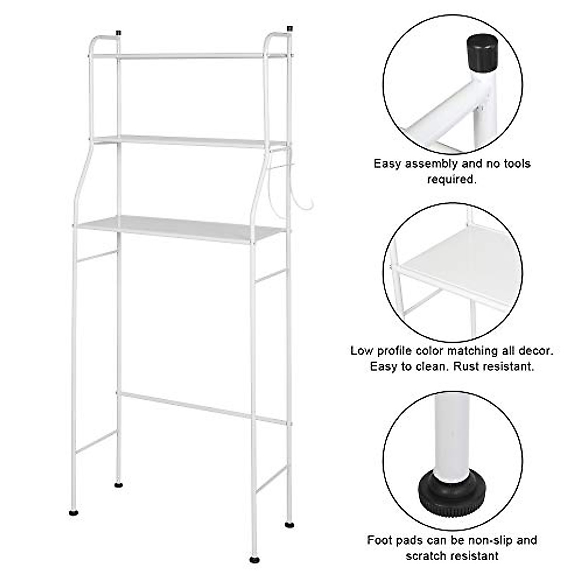 Flandre Over The Toilet Rack 3 Shelf Bathroom Space Saver Storage Organizer Corner Stand Bathroom Cabinet Tower Shelf 22.5" W x 9.8" D x 59.5" H (White)