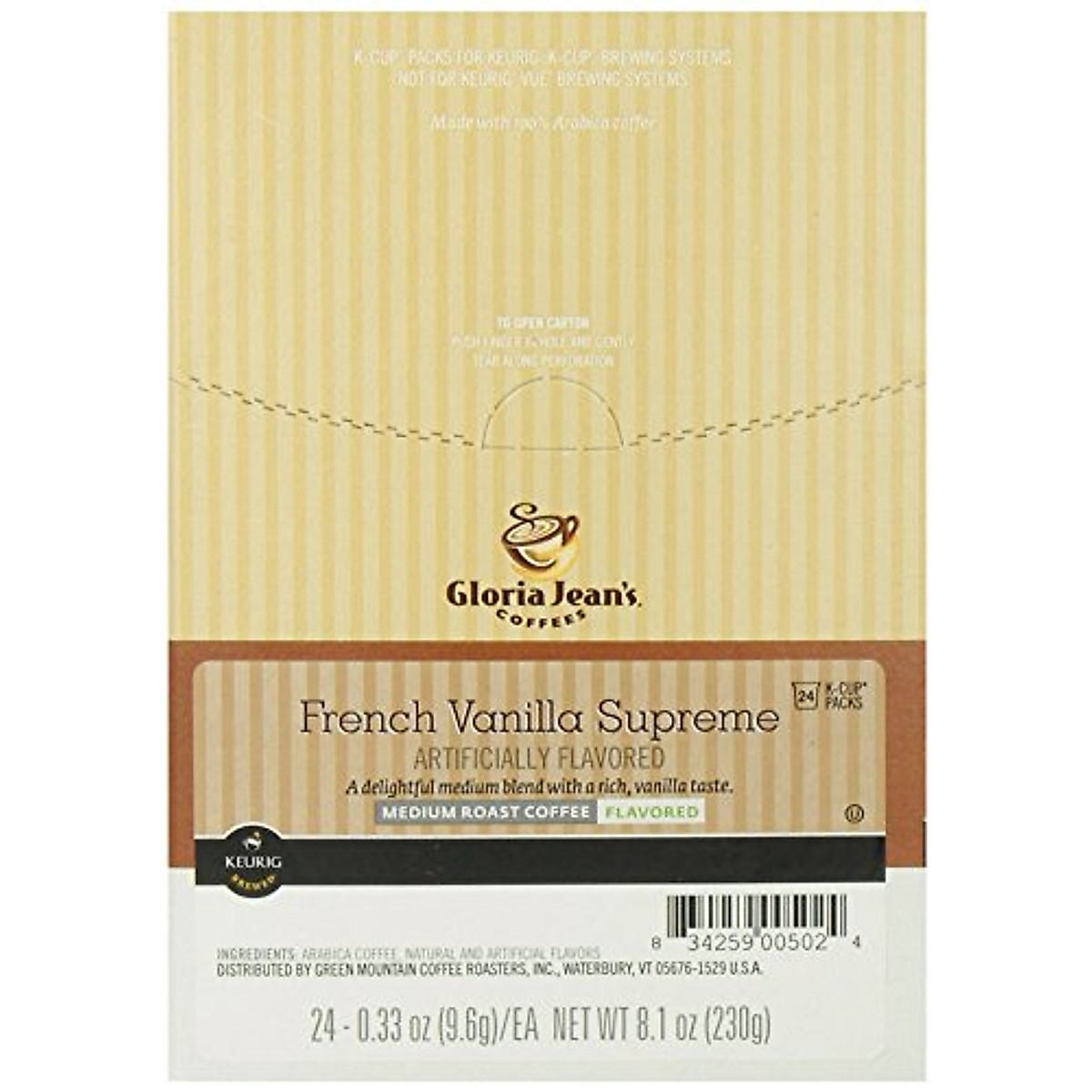 Gloria Jean's Coffees, French Vanilla Supreme K-Cup Portion Pack for Keurig Brewers 24-Count